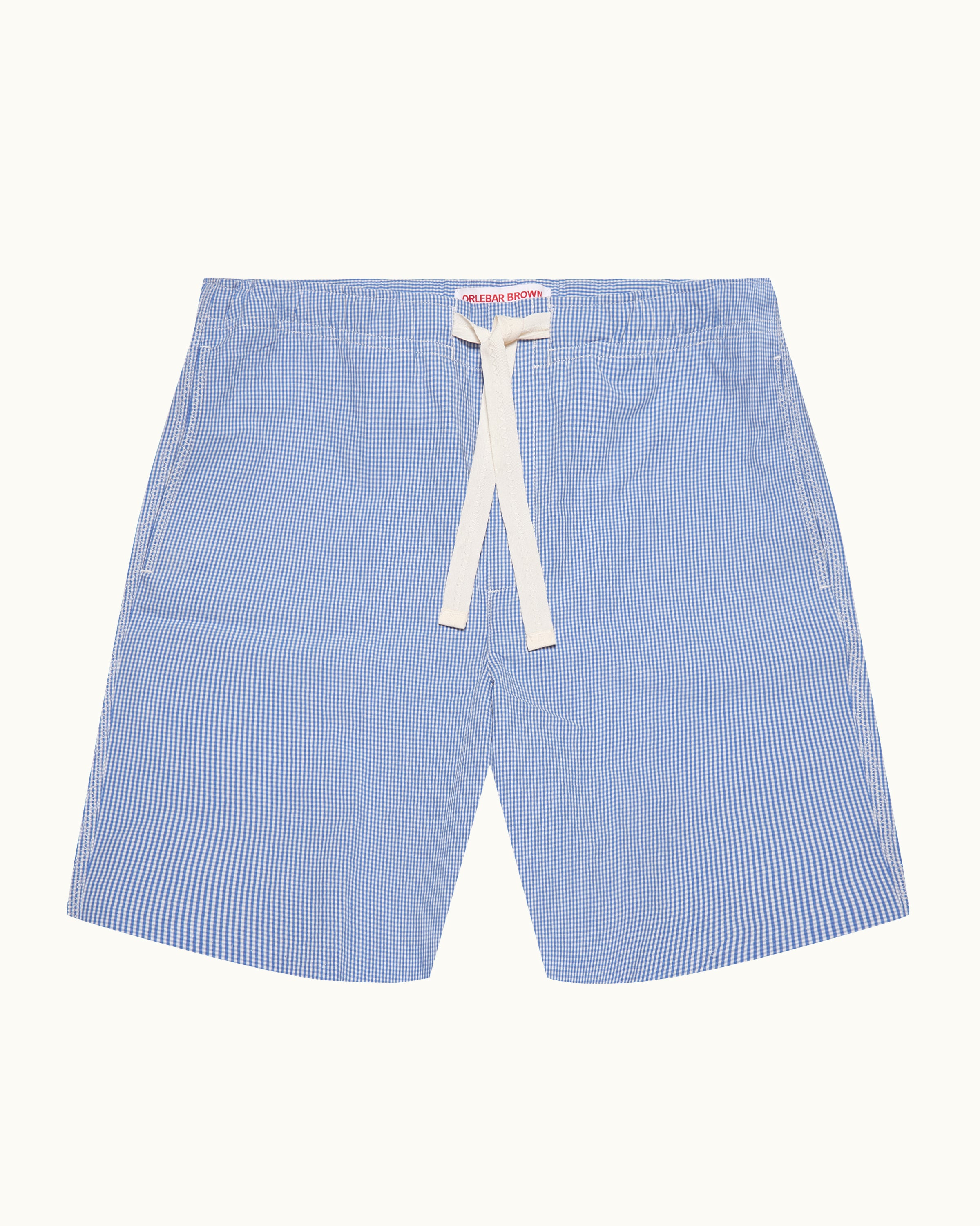Orlebar Brown | Men's Relaxed Fit Fine Gingham Drawcord Shorts in Blue ...
