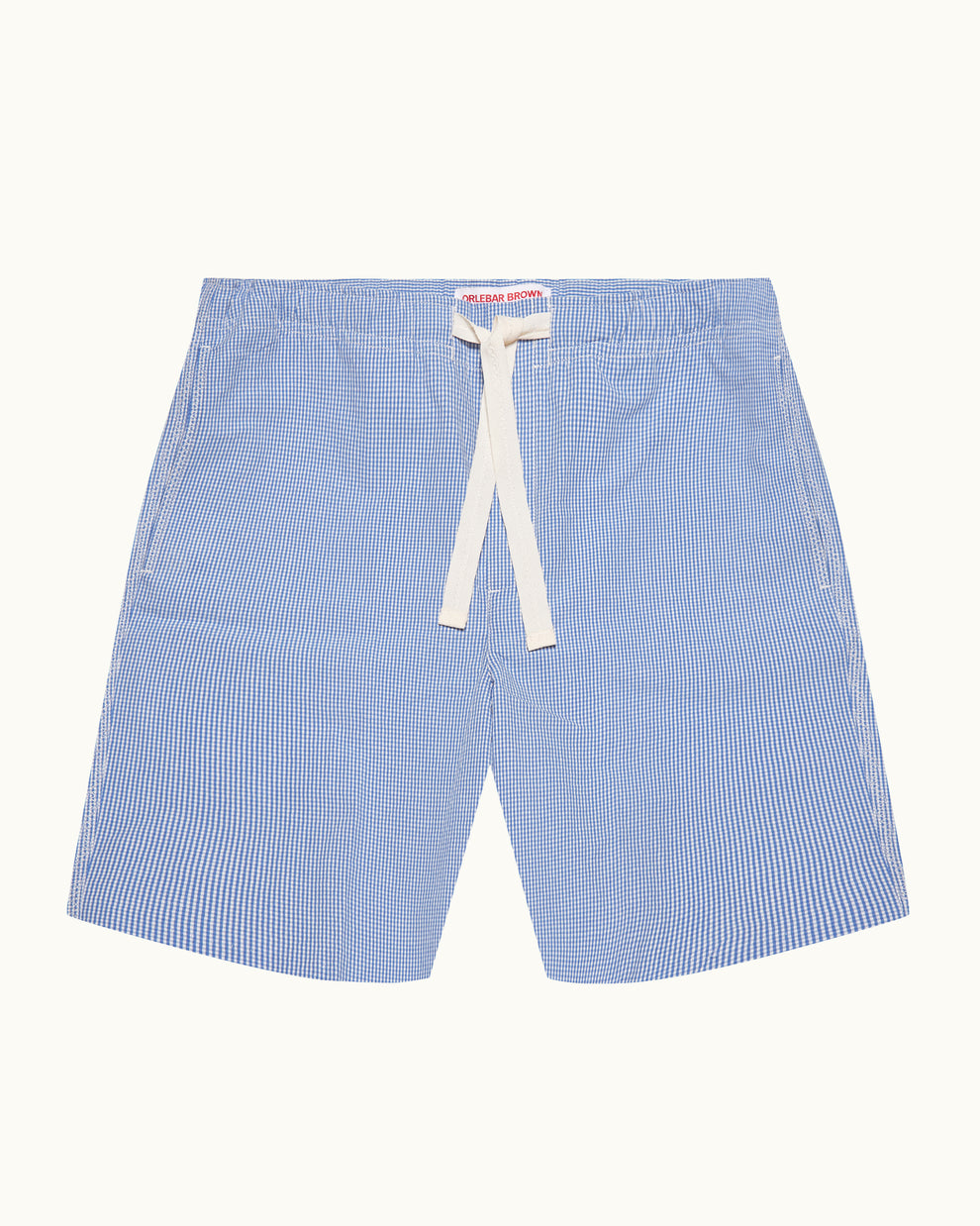 Orlebar Brown | Men's Relaxed Fit Fine Gingham Drawcord Shorts in Blue ...