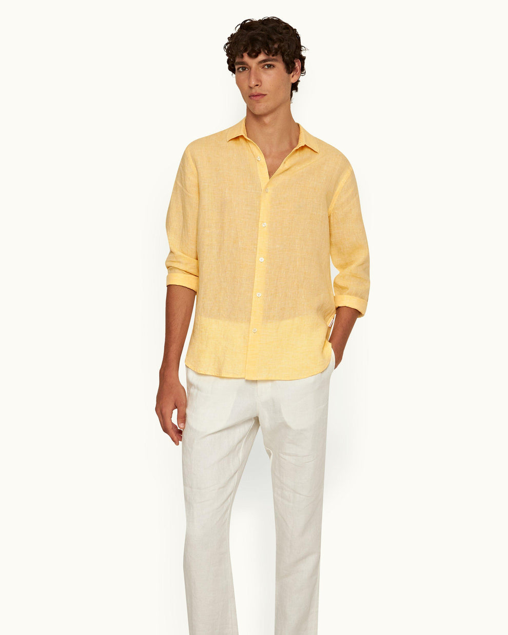 Orlebar Brown| Toucan/White Tailored Fit Classic Collar Linen Shirt ...