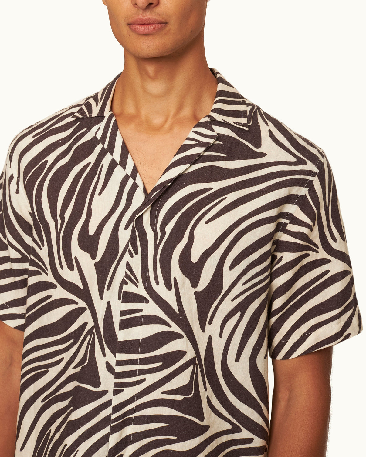 Orlebar Brown | Men's Relaxed Fit Capri Collar Zebra Print Linen Shirt ...