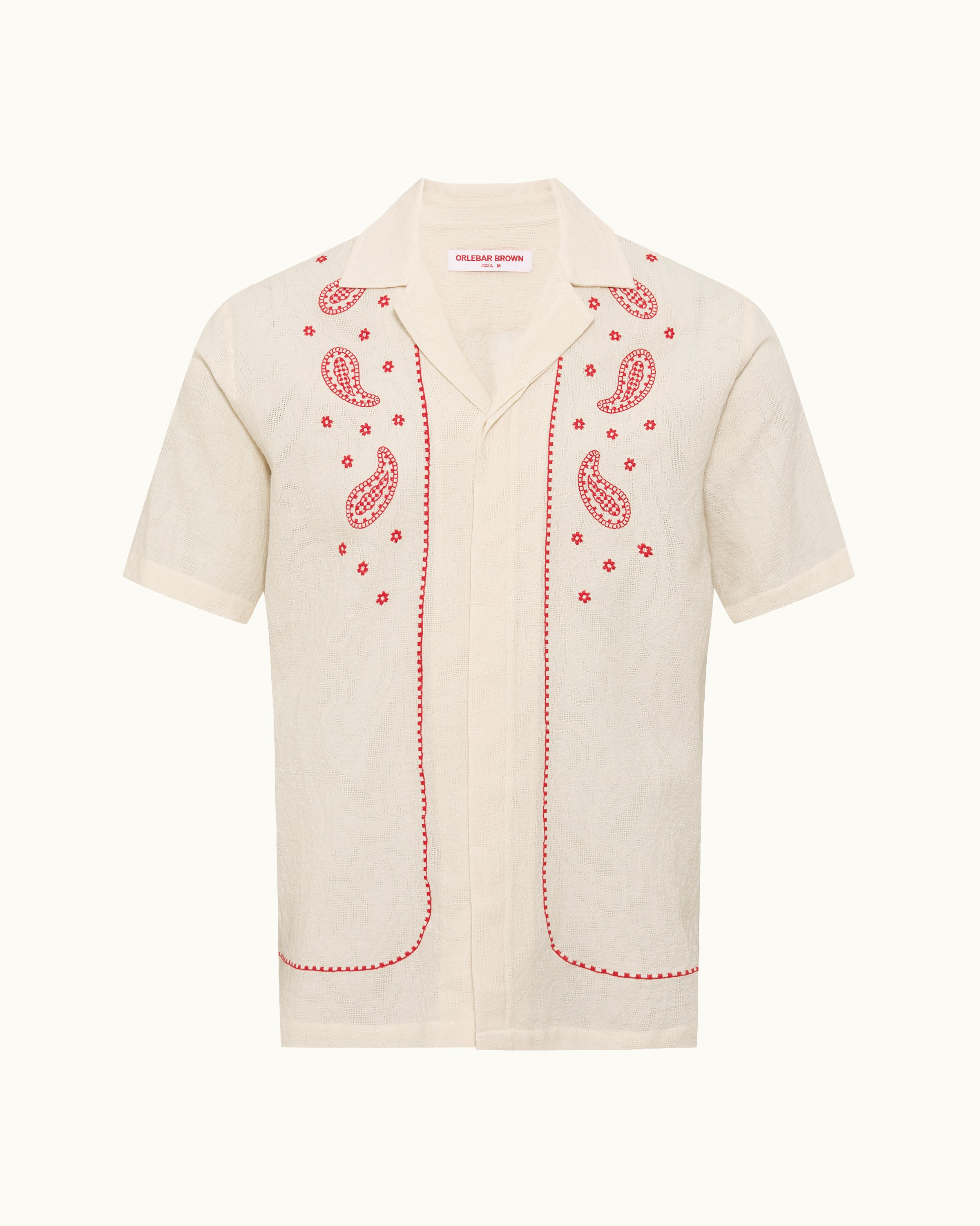 Mens White Paisley Embroidered Cotton Shirt | Orlebar Brown – ORLEBAR BROWN