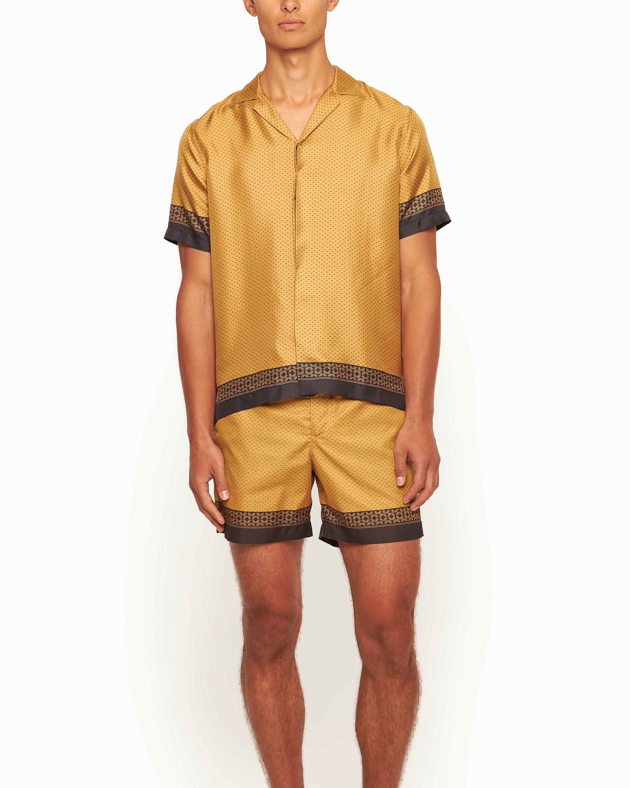 Orlebar Brown | Men's Capri Collar Gold Bullion '007' Silk Shirt in ...