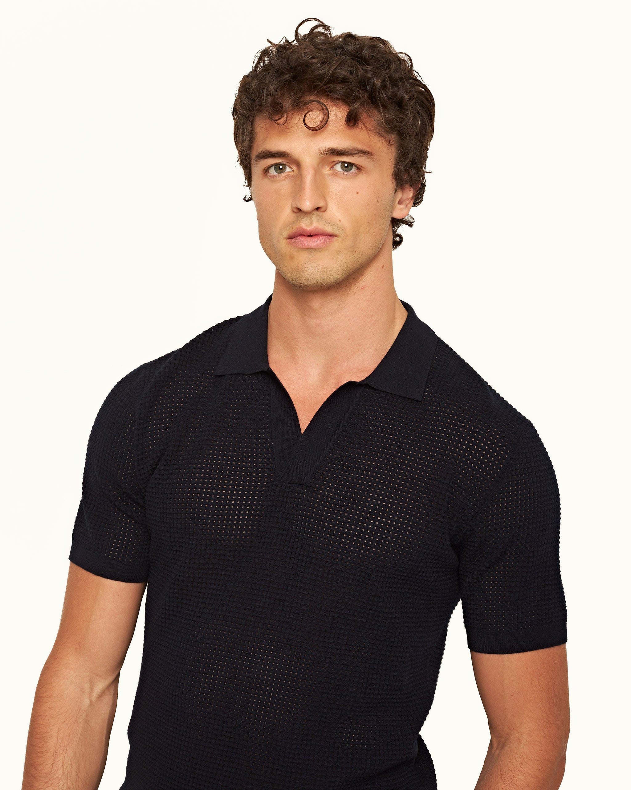 Orlebar Brown | Night Iris Classic Fit Open Mesh Stitch Polo Shirt ...