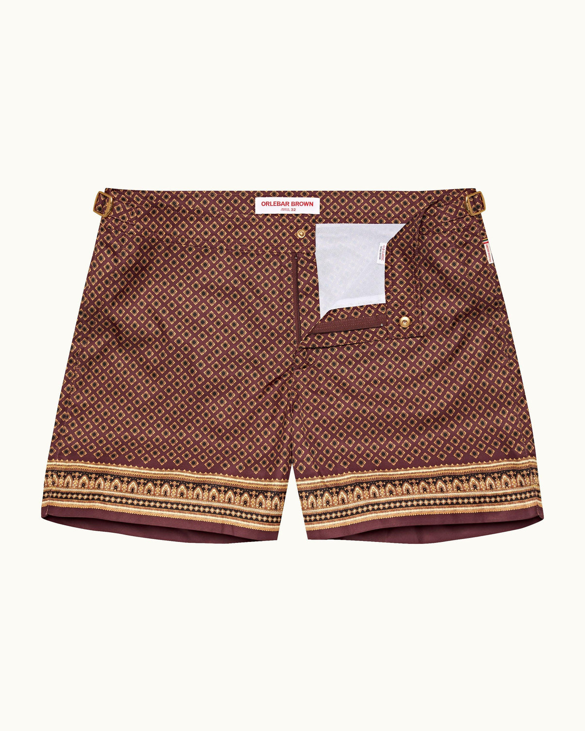 Orlebar Brown | Men's Copper Red Geo Floral Print Shorter-Length Swim ...