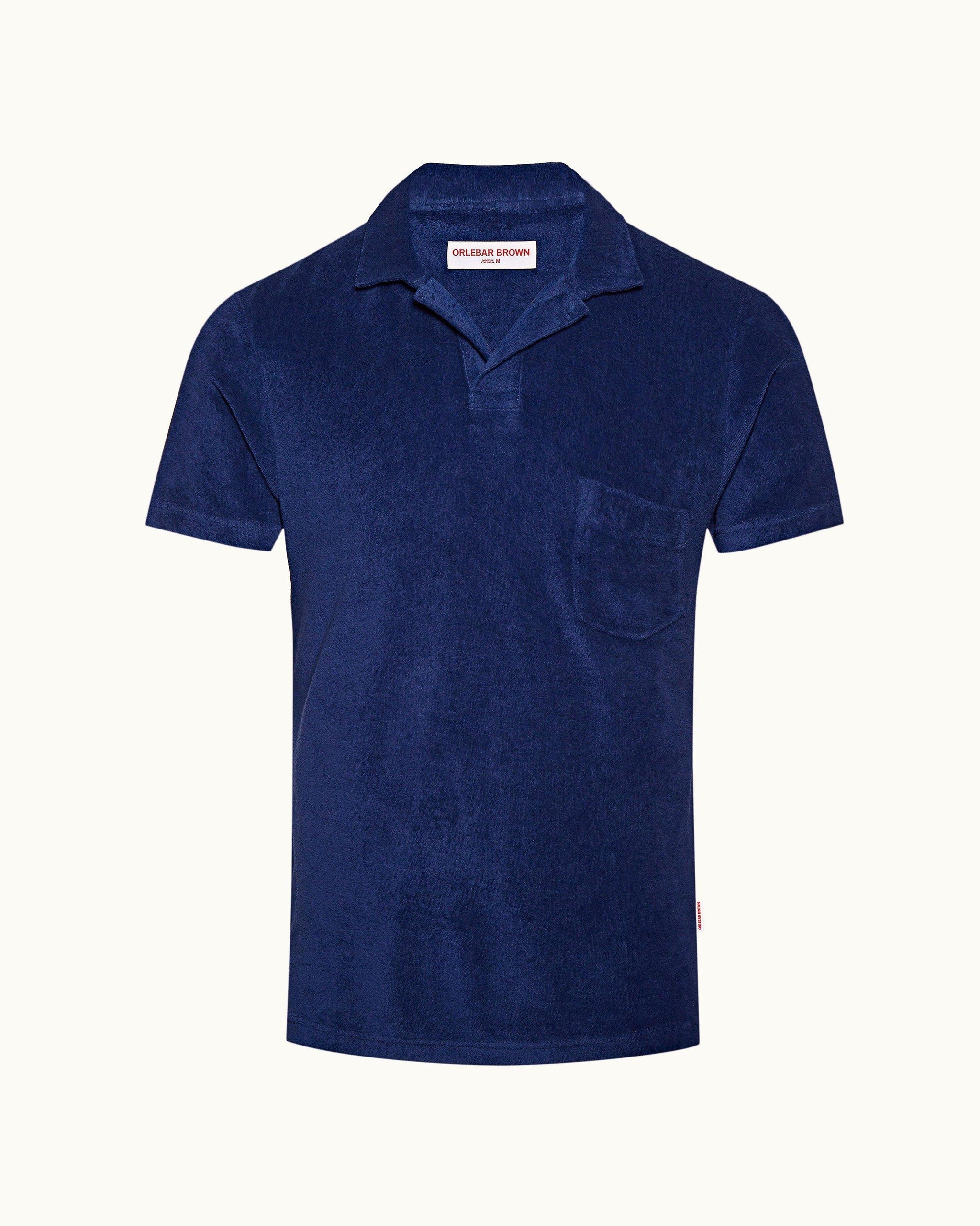 Terry Towelling - Blue Wash Tailored Fit Towelling Resort Polo Shirt ...